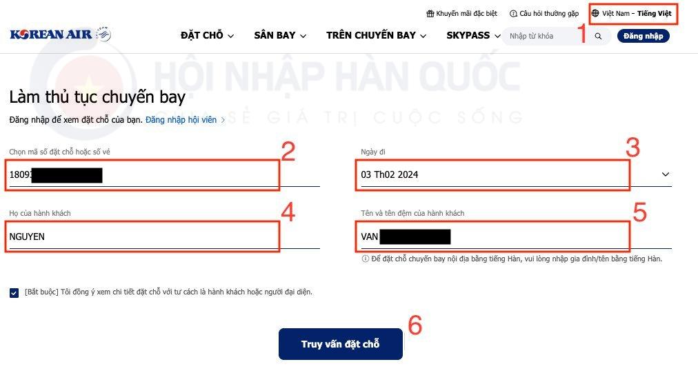 5 bước check in online Hãng Korean Air